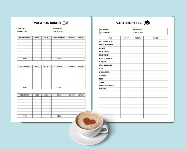Vacation Budget Planner Printable Travel Financial Tracker Vacation ...