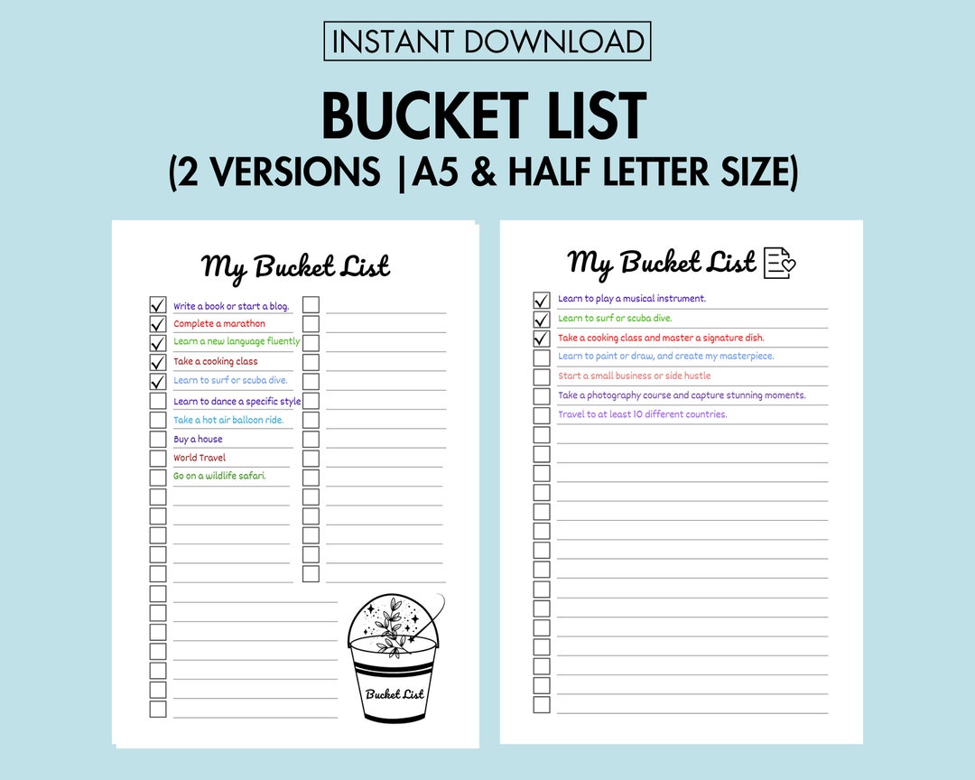 Bucket List Tracker for Life Goal Wishlist Tracker Printable Travel ...