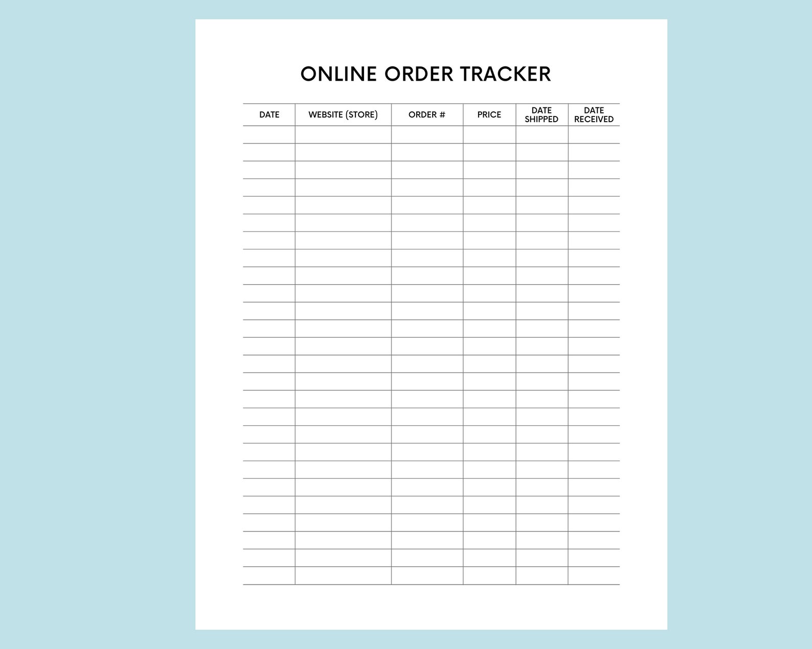 Online Order Tracker Printable Order Form, Purchase Tracker for Small ...
