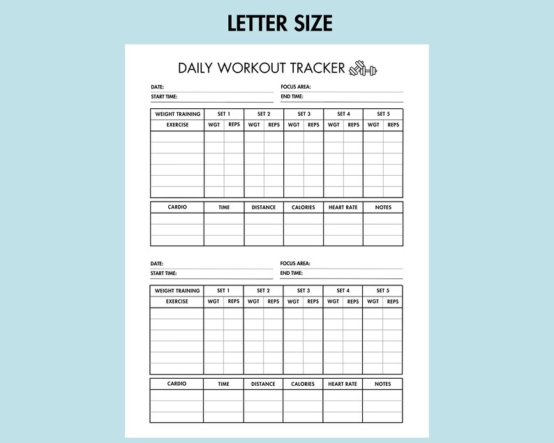 Daily Workout Tracker Printable Daily Exercise Log PDF Fitness Journal ...