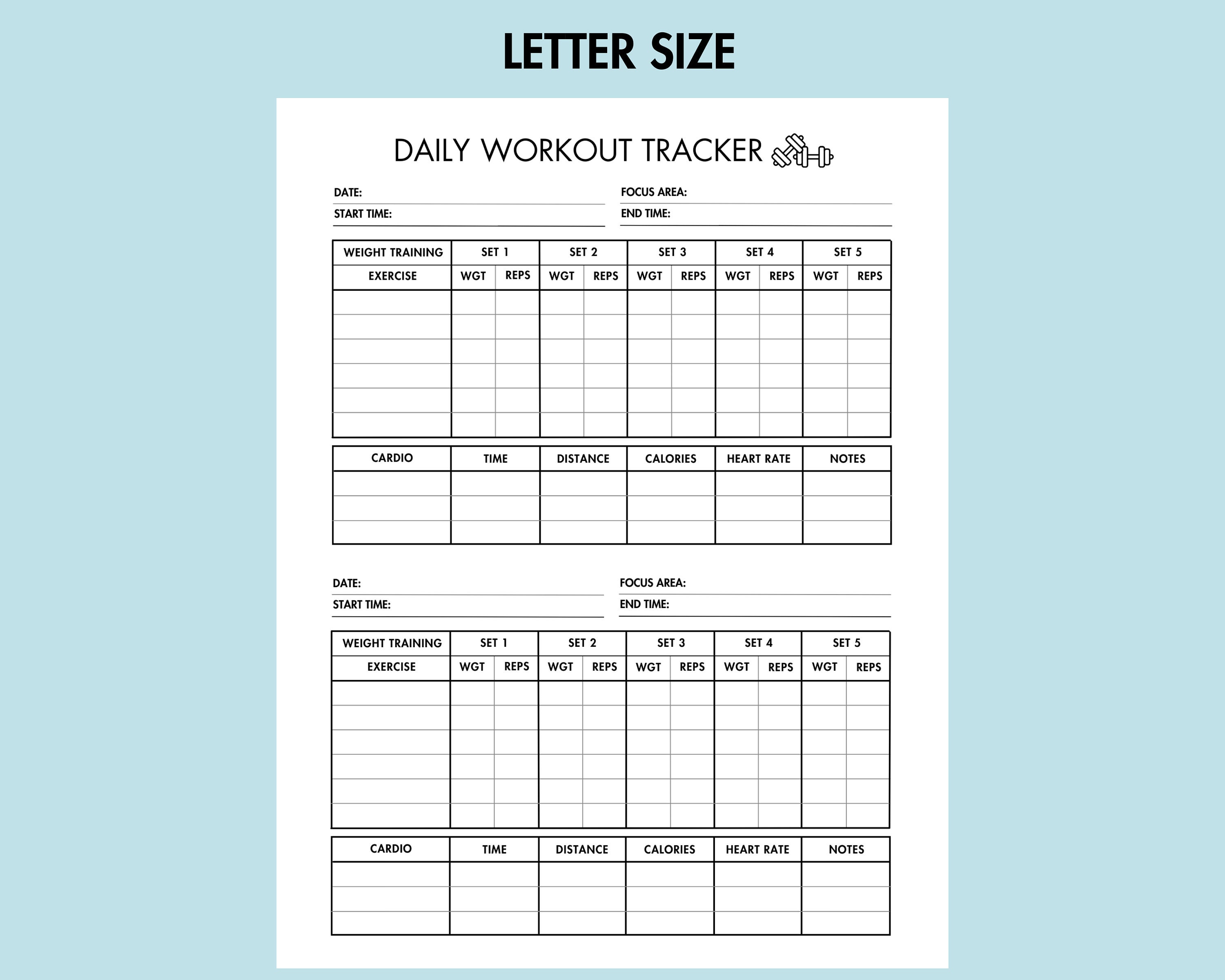 Daily Workout Tracker Printable Daily Exercise Log PDF Fitness Journal ...