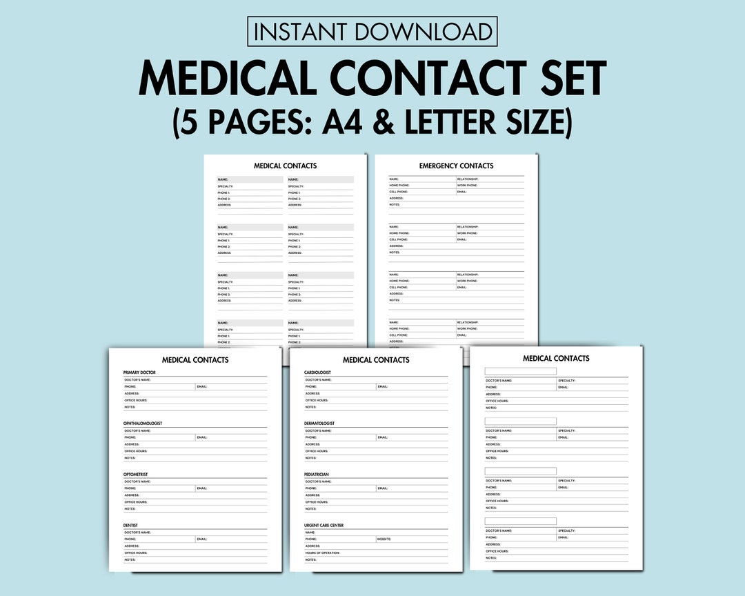 Emergency Contact List Printable Medical Contact Information Sheet PDF ...