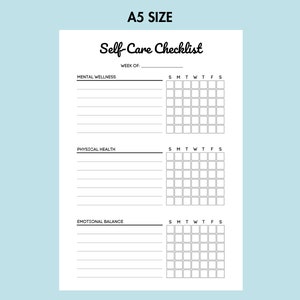 Self Care Checklist Printable Personal Wellness Planner PDF, Weekly ...