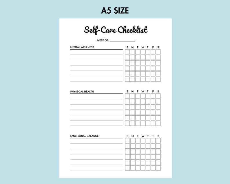 Self Care Checklist Printable Personal Wellness Planner PDF, Weekly ...