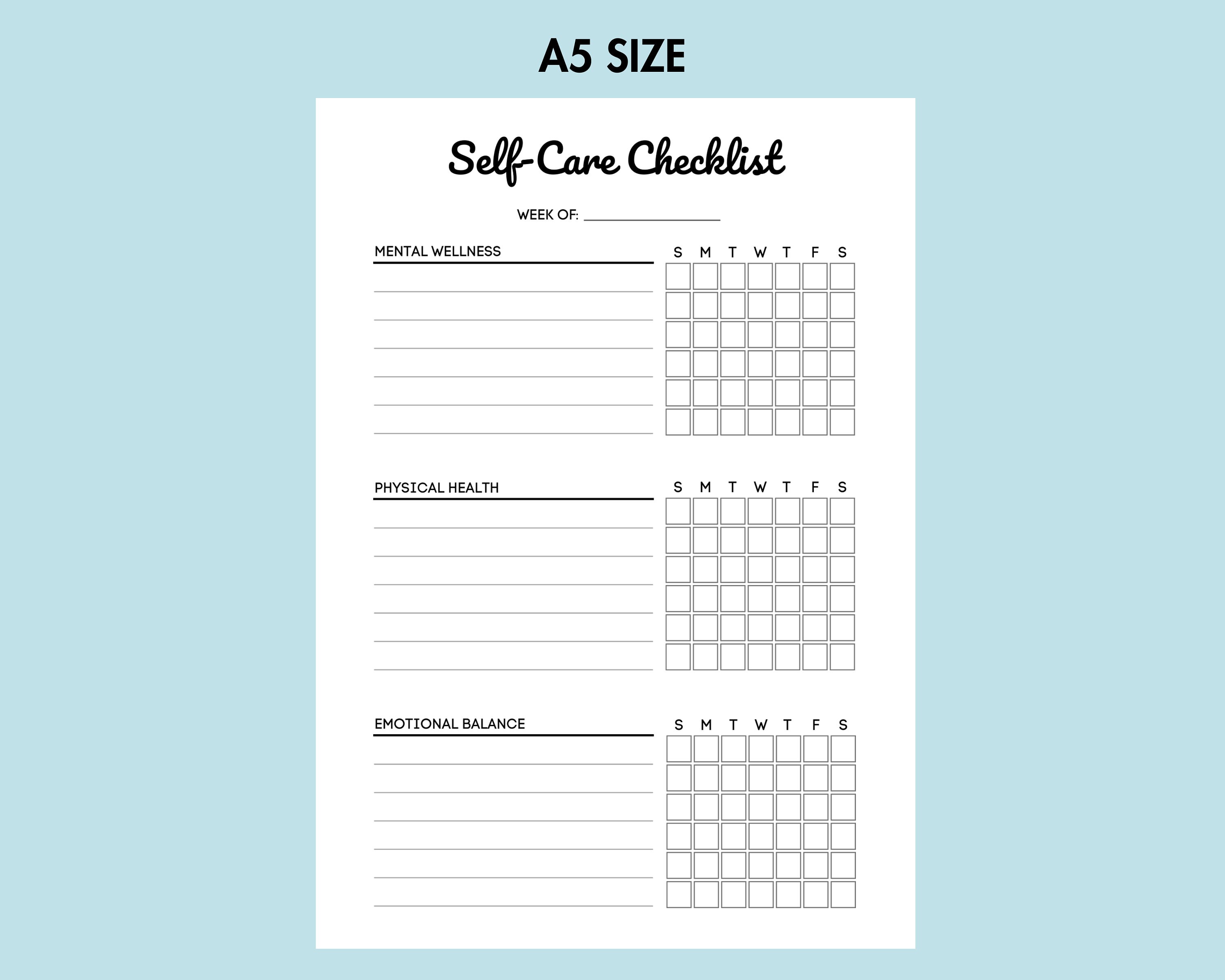 Self Care Checklist Printable Personal Wellness Planner PDF, Weekly ...
