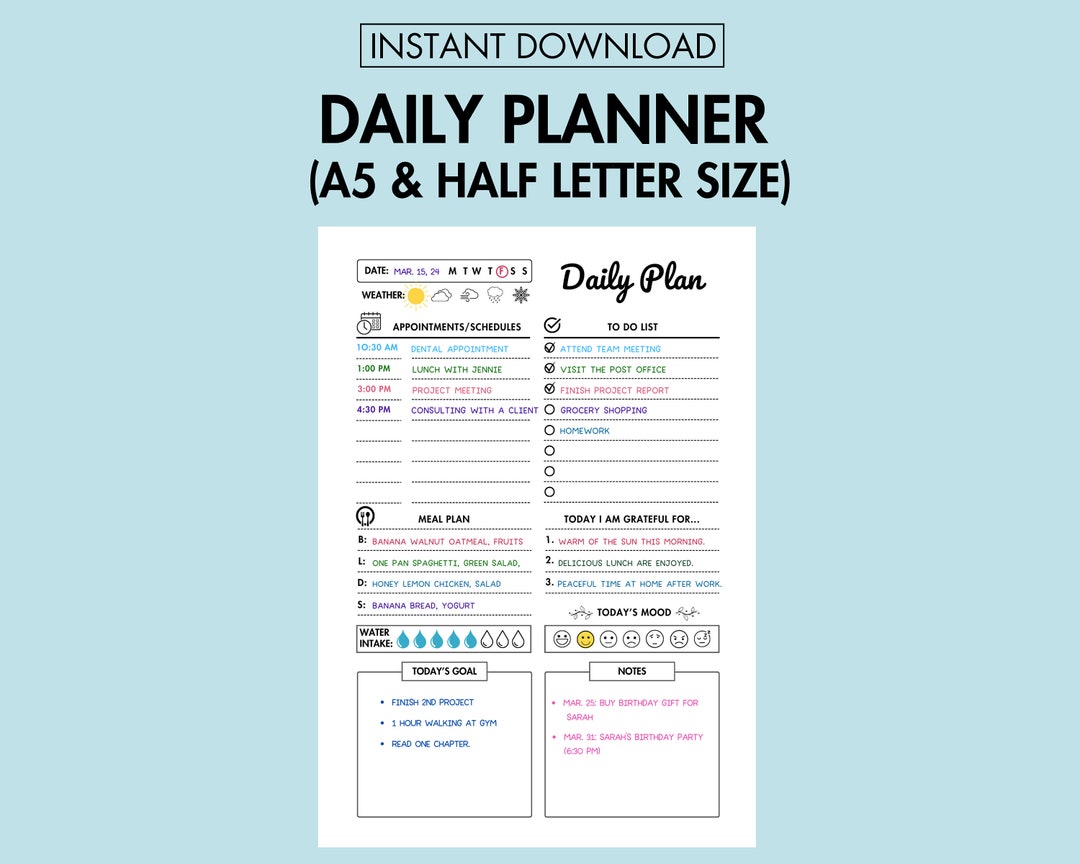 Daily Planner Printable Daily Work Organizer Daily to Do List PDF Daily ...