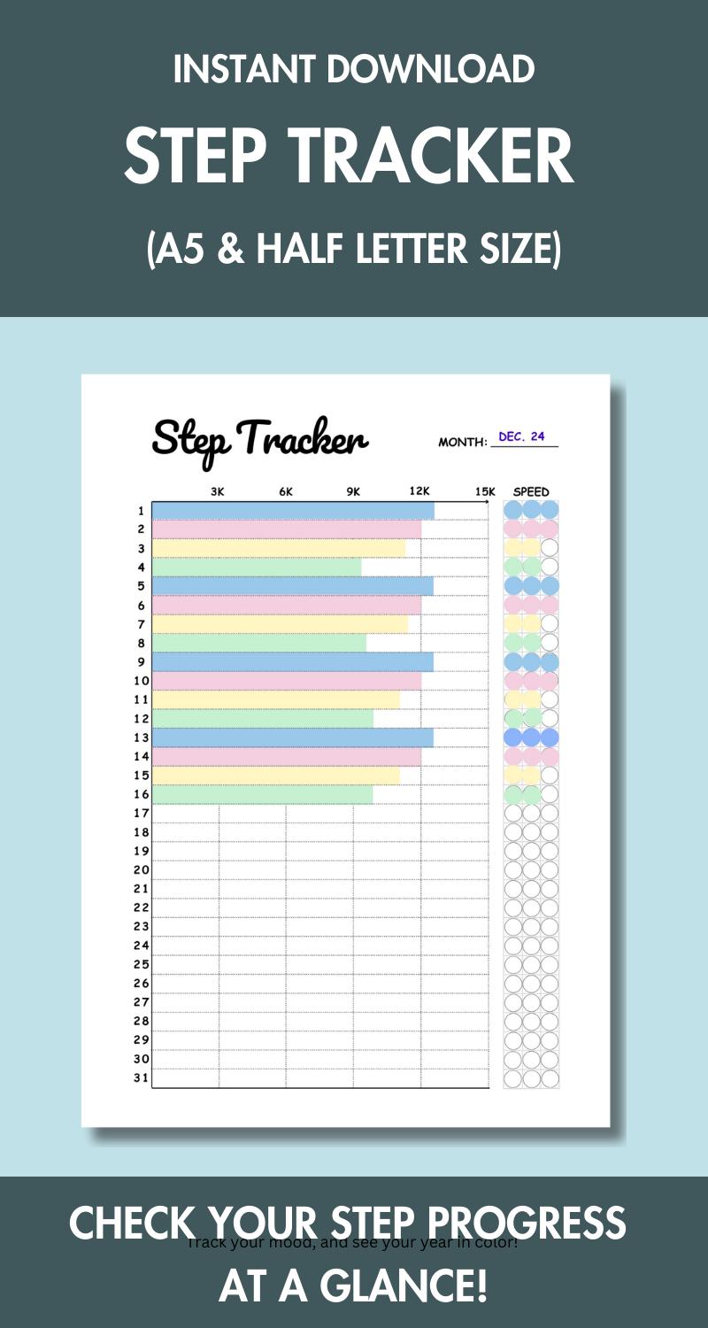 Daily Step Tracker Planner Printable Journal Page Exercise Tracker ...