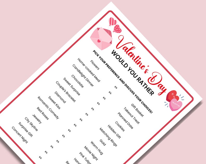 Valentine Would You Rather Game Printable Valentine Day Party Game ...
