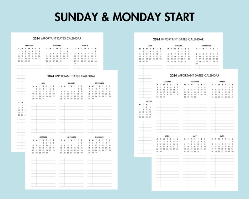 2024 Yearly Calendar for Important Dates on 2 Pages, 2024 Yearly ...