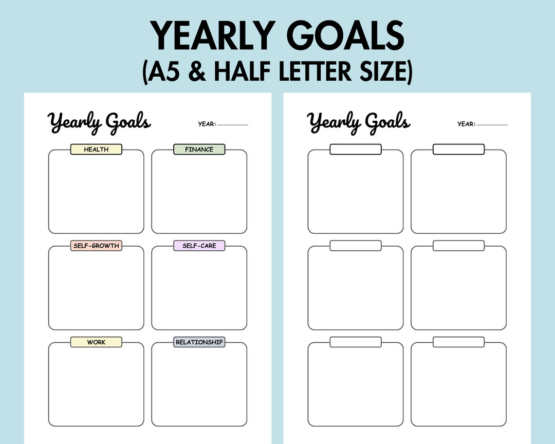 Yearly Goal Planner Printable Annual Overview PDF Year at a Glance ...