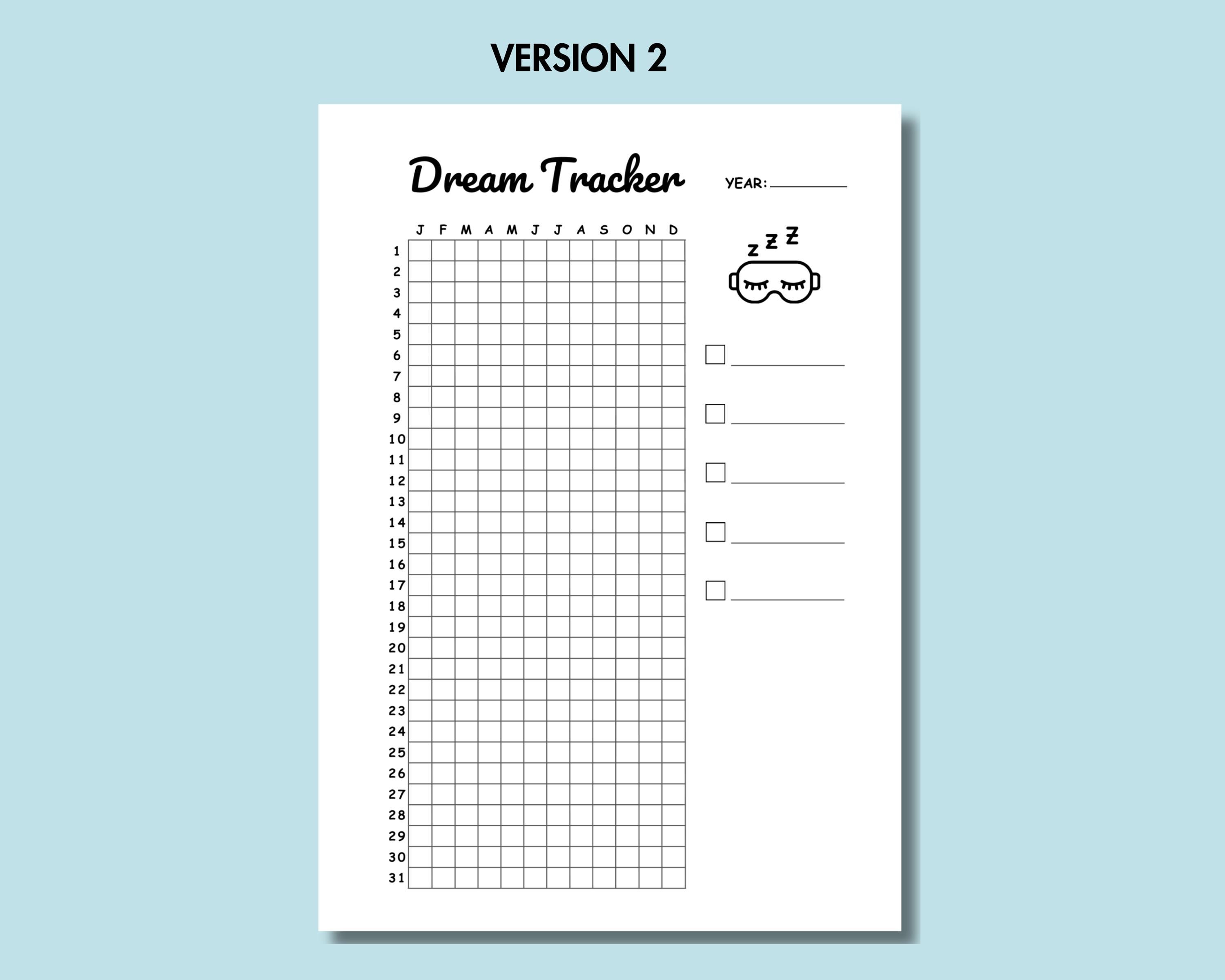 Dream Tracker Printable Dream Journal Note Daily Yearly Sleeping ...