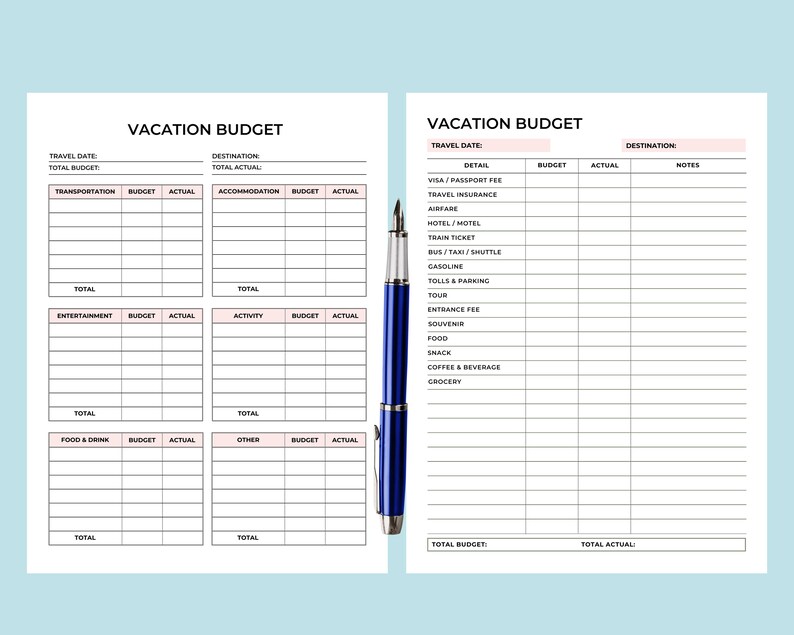 Vacation Budget Planner Printable Travel Budget Planner PDF Vacation ...
