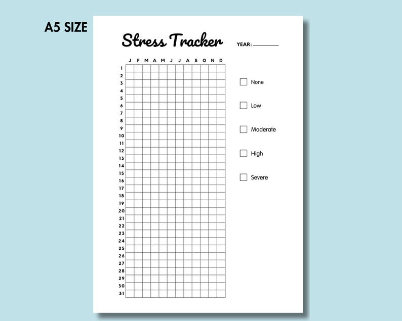Stress Tracker Printable Journal Page Daily Yearly Anxiety Tracker Year ...