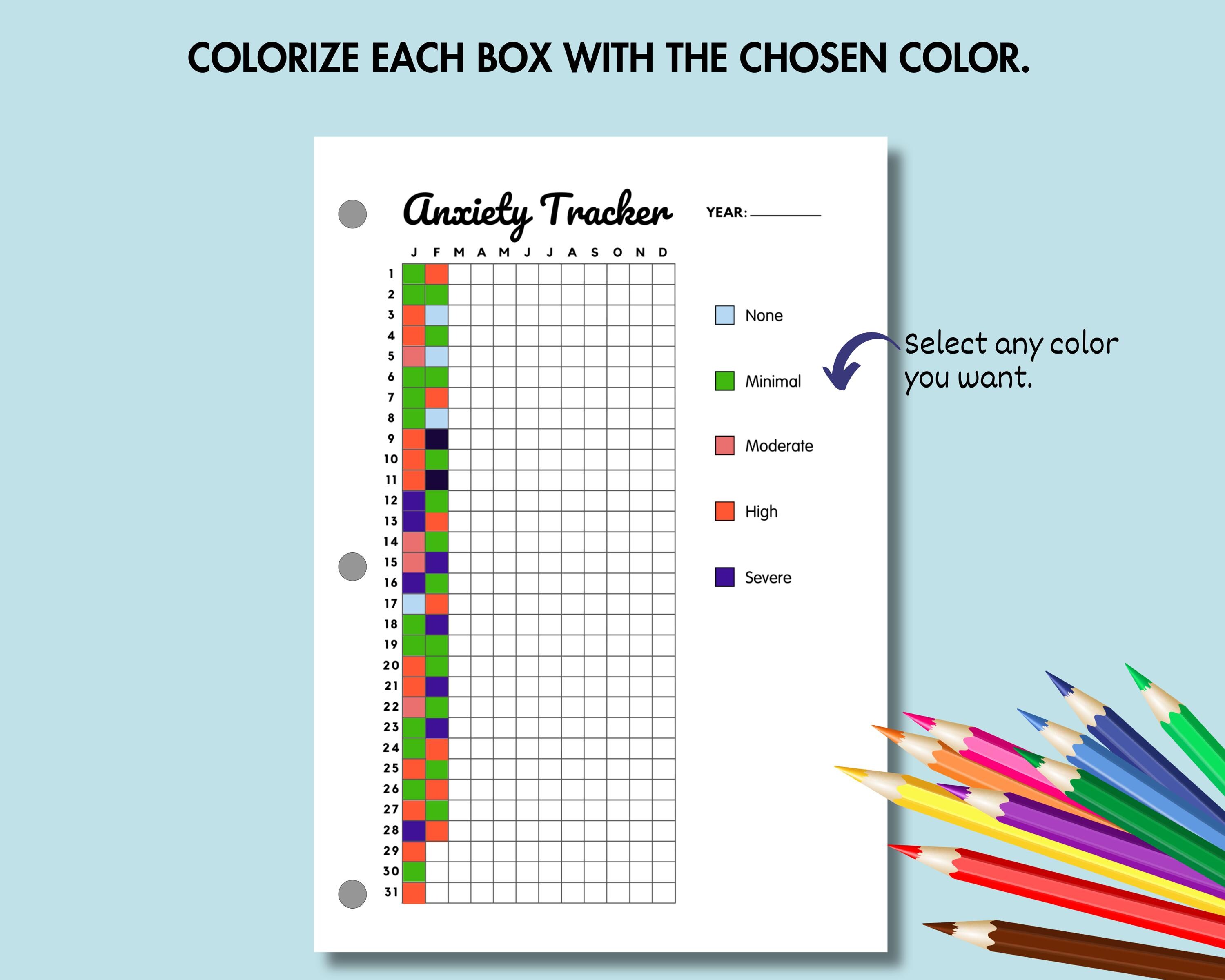 Anxiety Tracker Printable Anxiety Log Journal Page Daily Yearly Anxiety ...