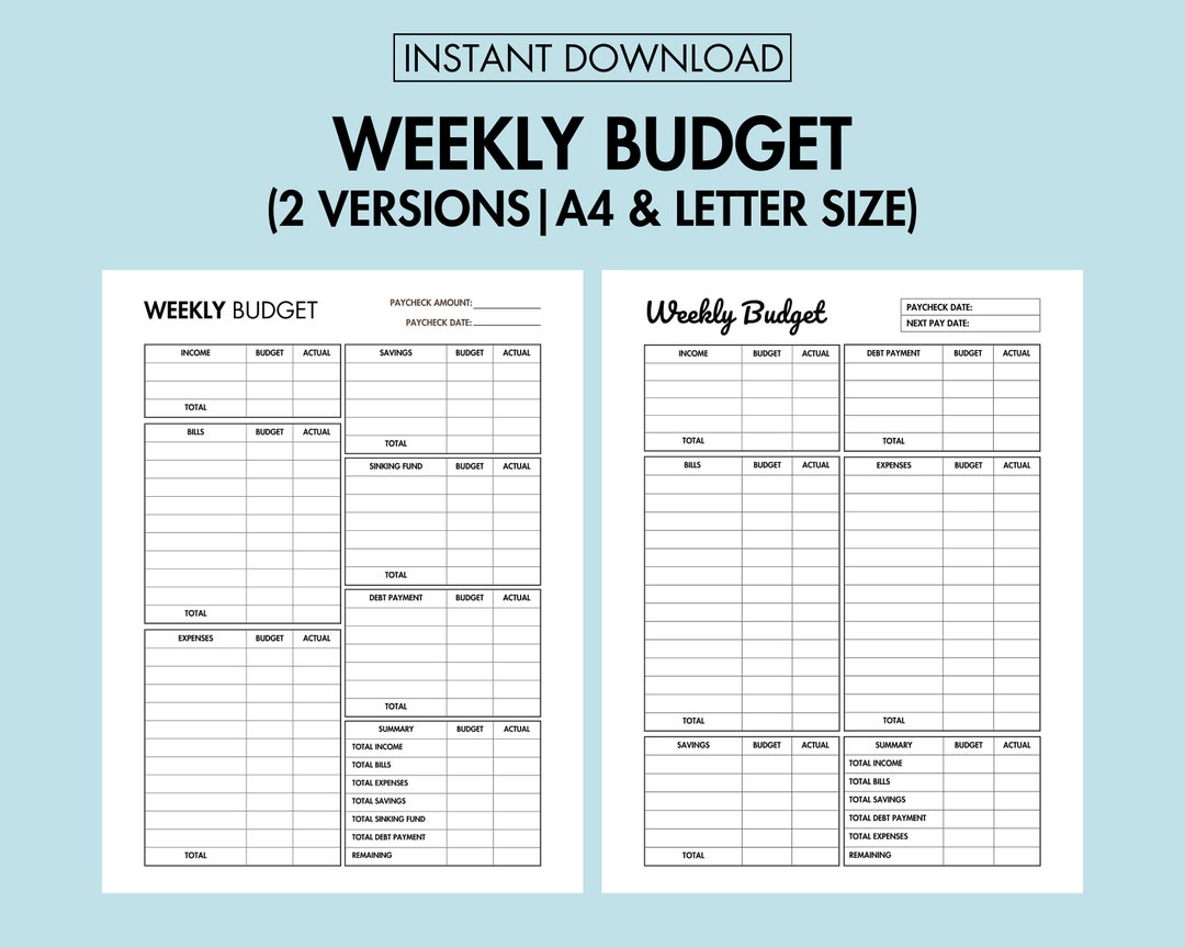 Weekly Budget Planner Printable, Budget by Paycheck PDF, Weekly ...