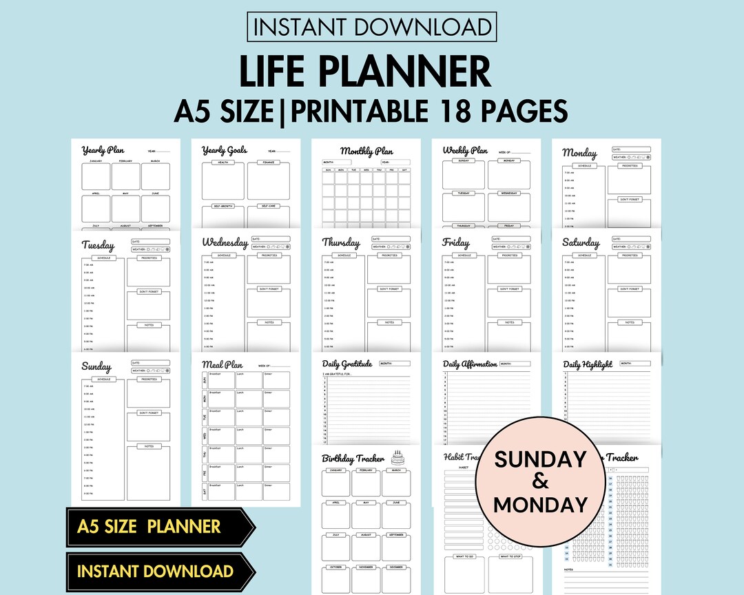 Life Planner Bundle Printable Productivity Planner PDF Daily Weekly ...