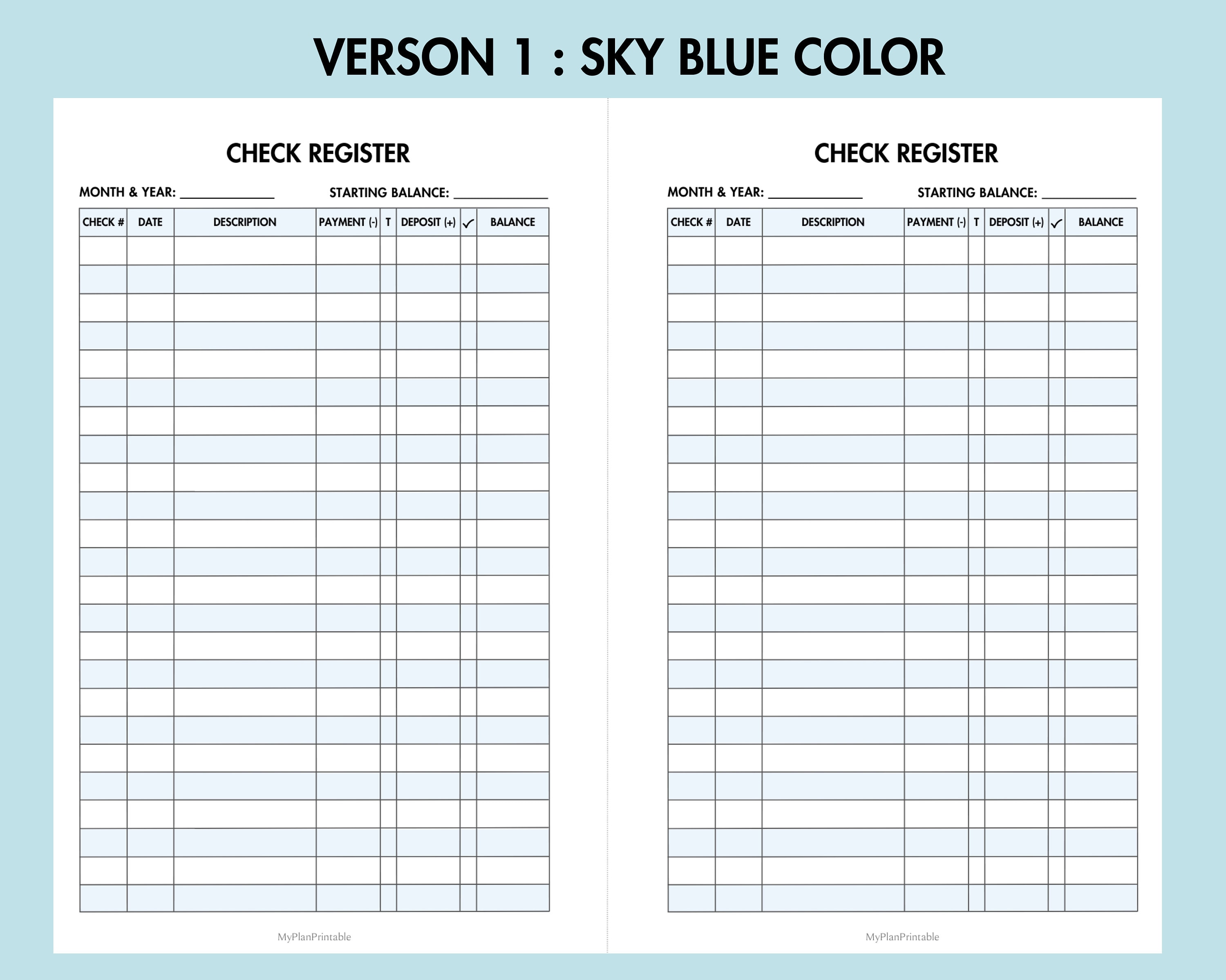 Checkbook Register Printable Check Register for Personal & Small ...