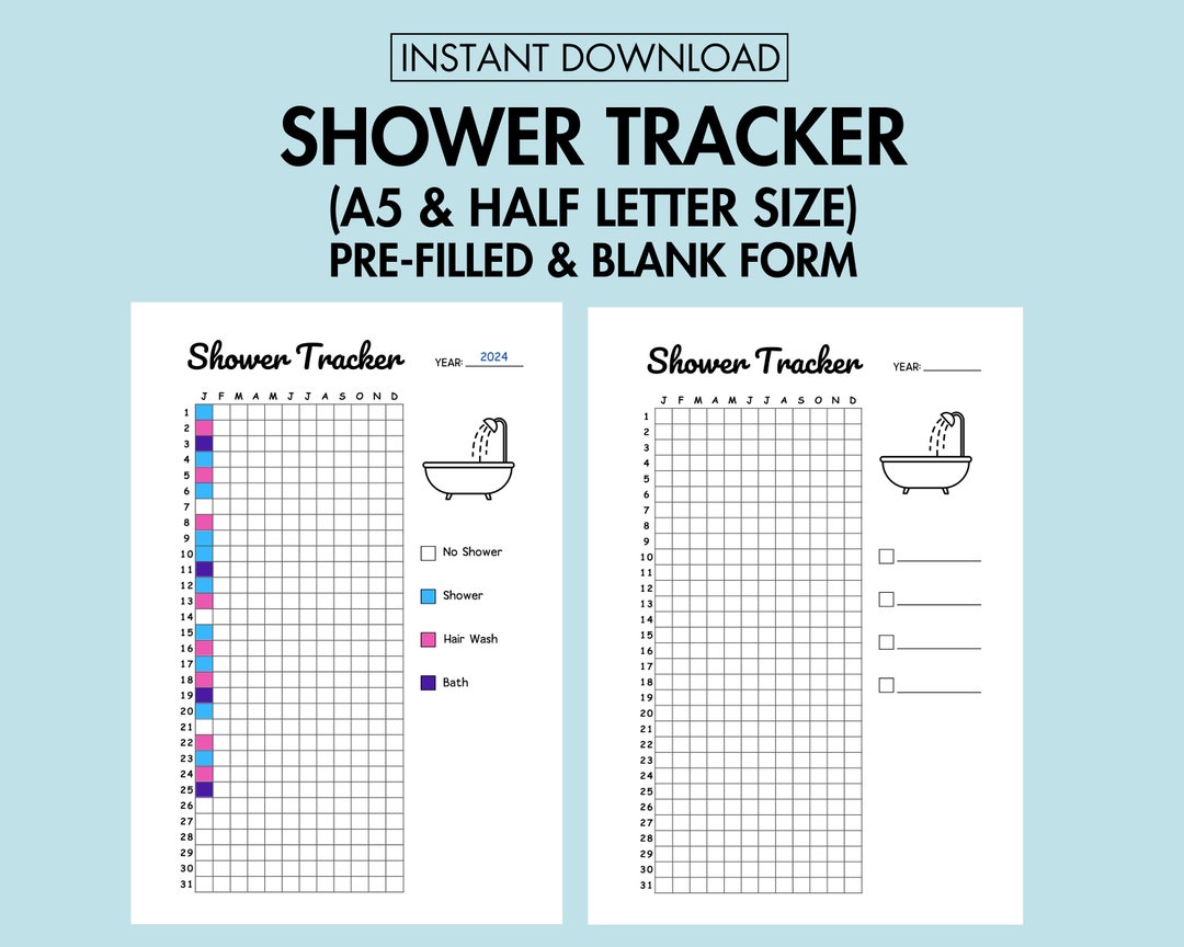 Shower Tracker Printable Hygiene Tracker PDF Hair Wash Tracker, Year in ...