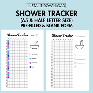 Shower Tracker Printable Hygiene Tracker PDF Hair Wash Tracker, Year in ...