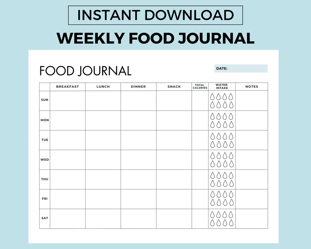 Weekly Food Journal Printable Meal Planner PDF, Weekly Weight Loss ...