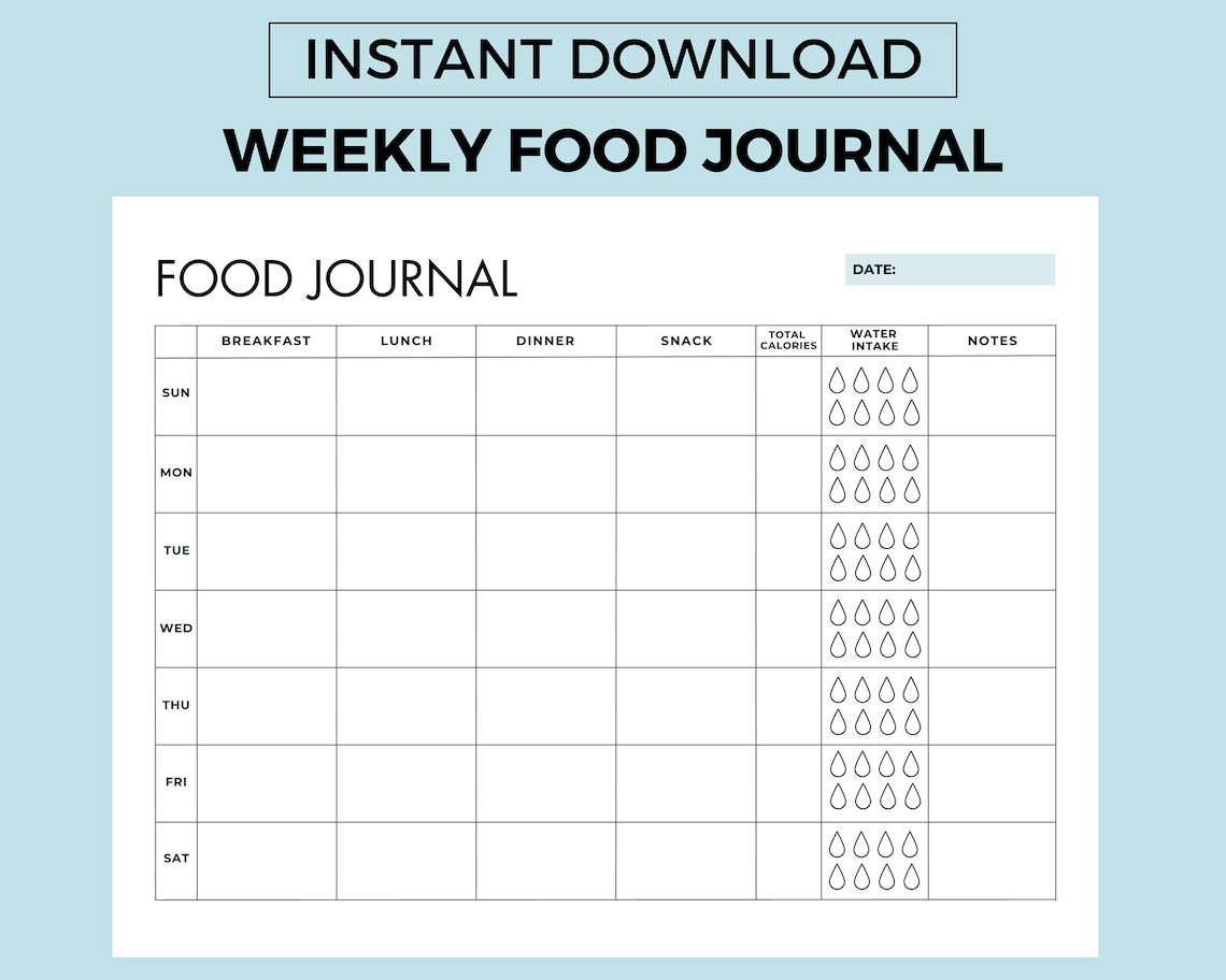 Weekly Food Journal Printable Meal Planner PDF, Weekly Weight Loss ...