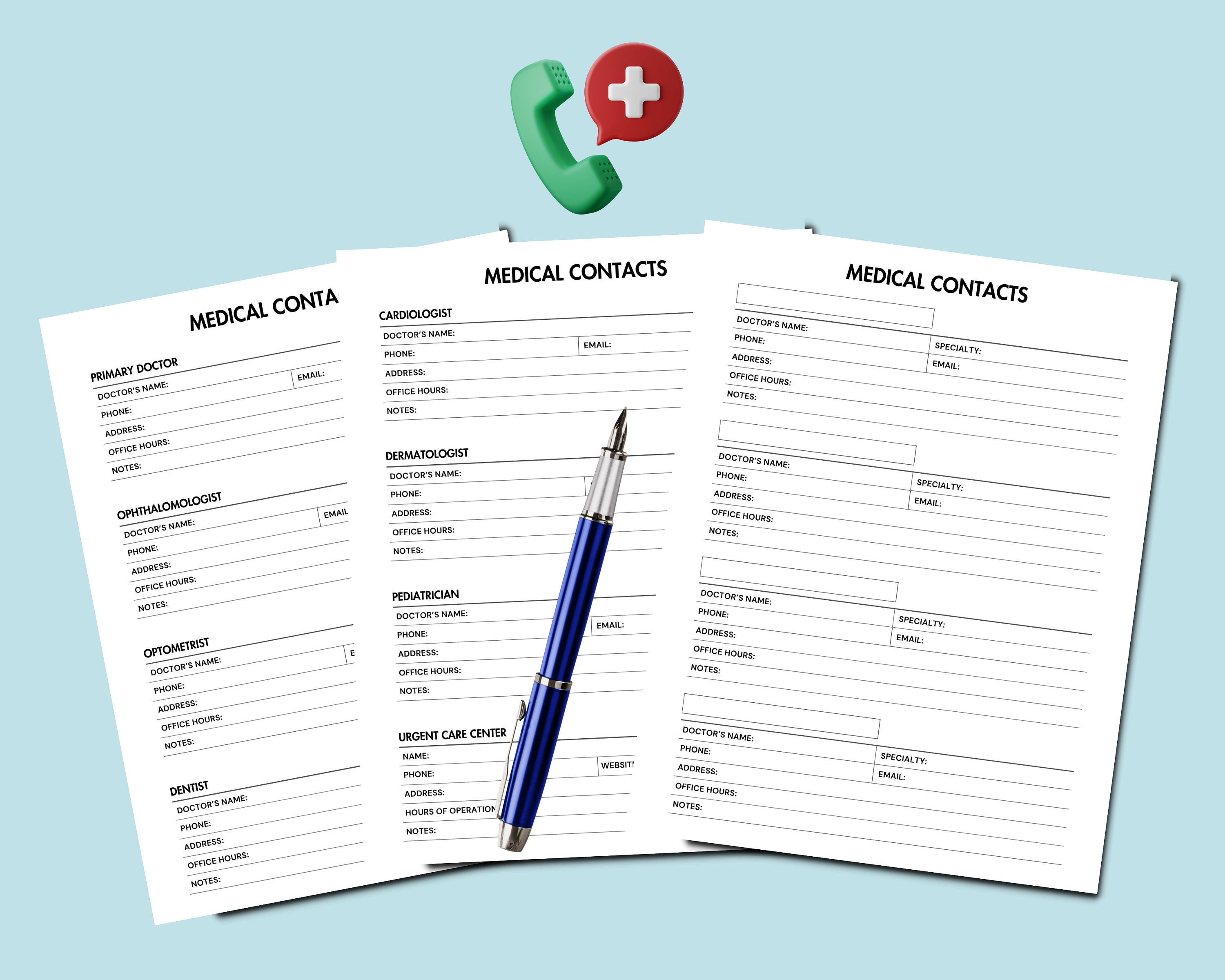 Emergency Contact List Printable Medical Contact Information Sheet PDF ...
