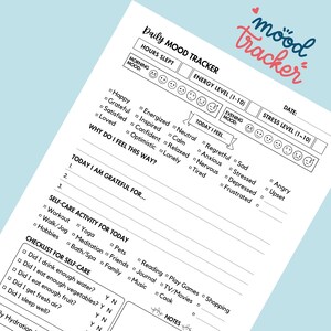 Daily Mood Tracker Printable Mood Journal, Self Care Checklist, Daily ...