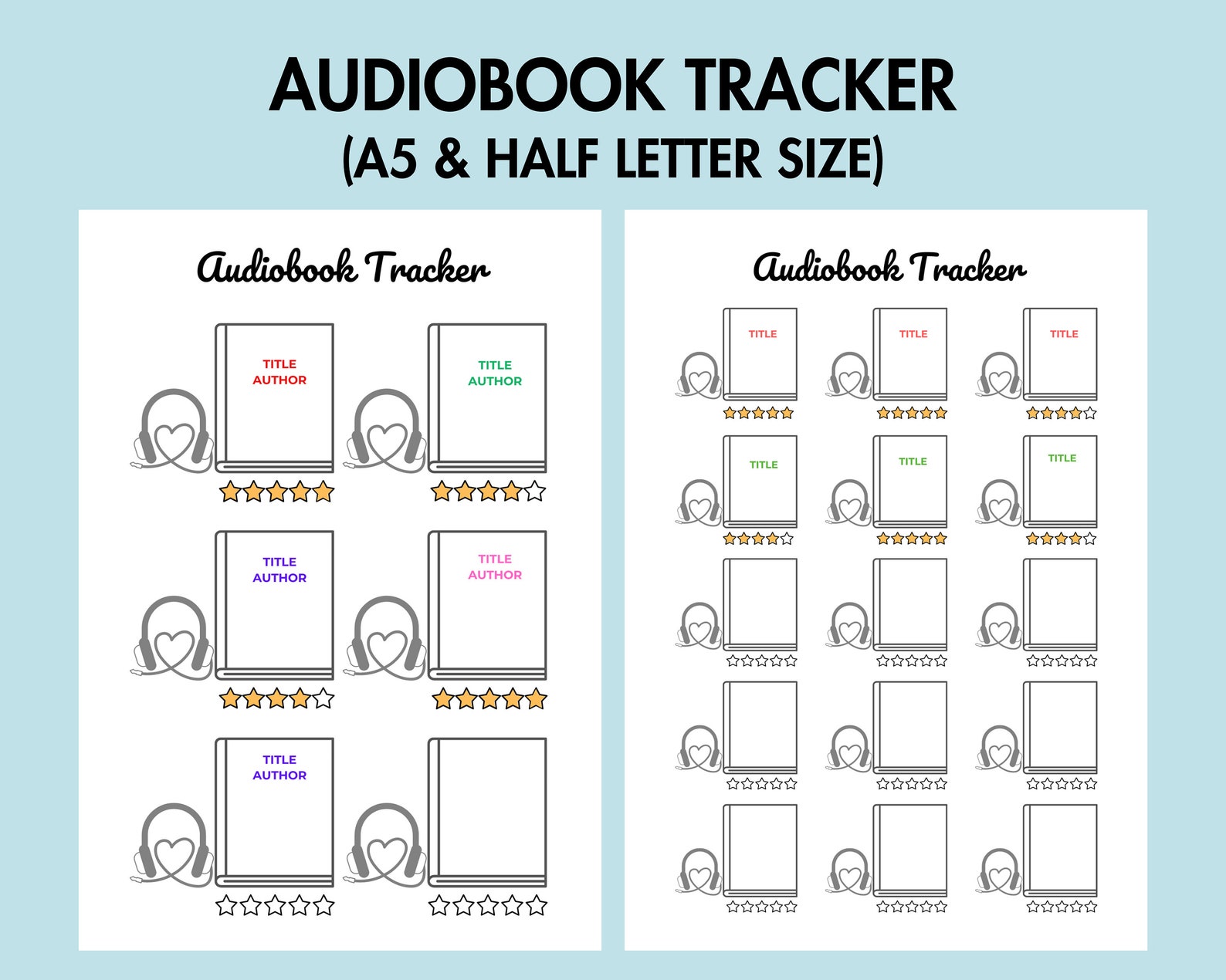 Audiobook Tracker Printable Audiobook Reading Challenge, Audio Book Log ...