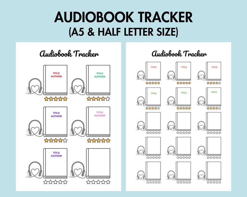 Audiobook Tracker Printable Audiobook Reading Challenge, Audio Book Log ...