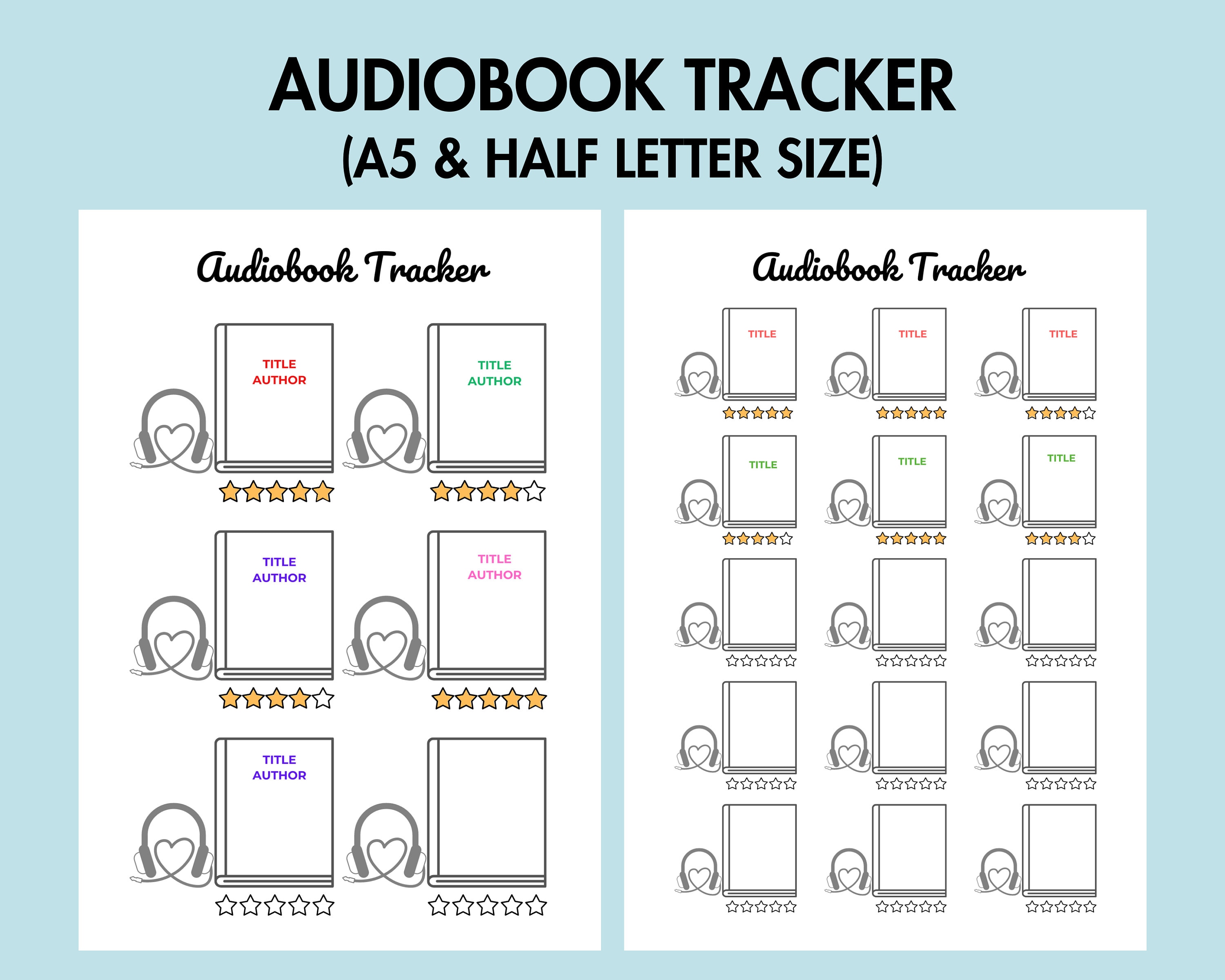 Audiobook Tracker Printable Audiobook Reading Challenge, Audio Book Log ...