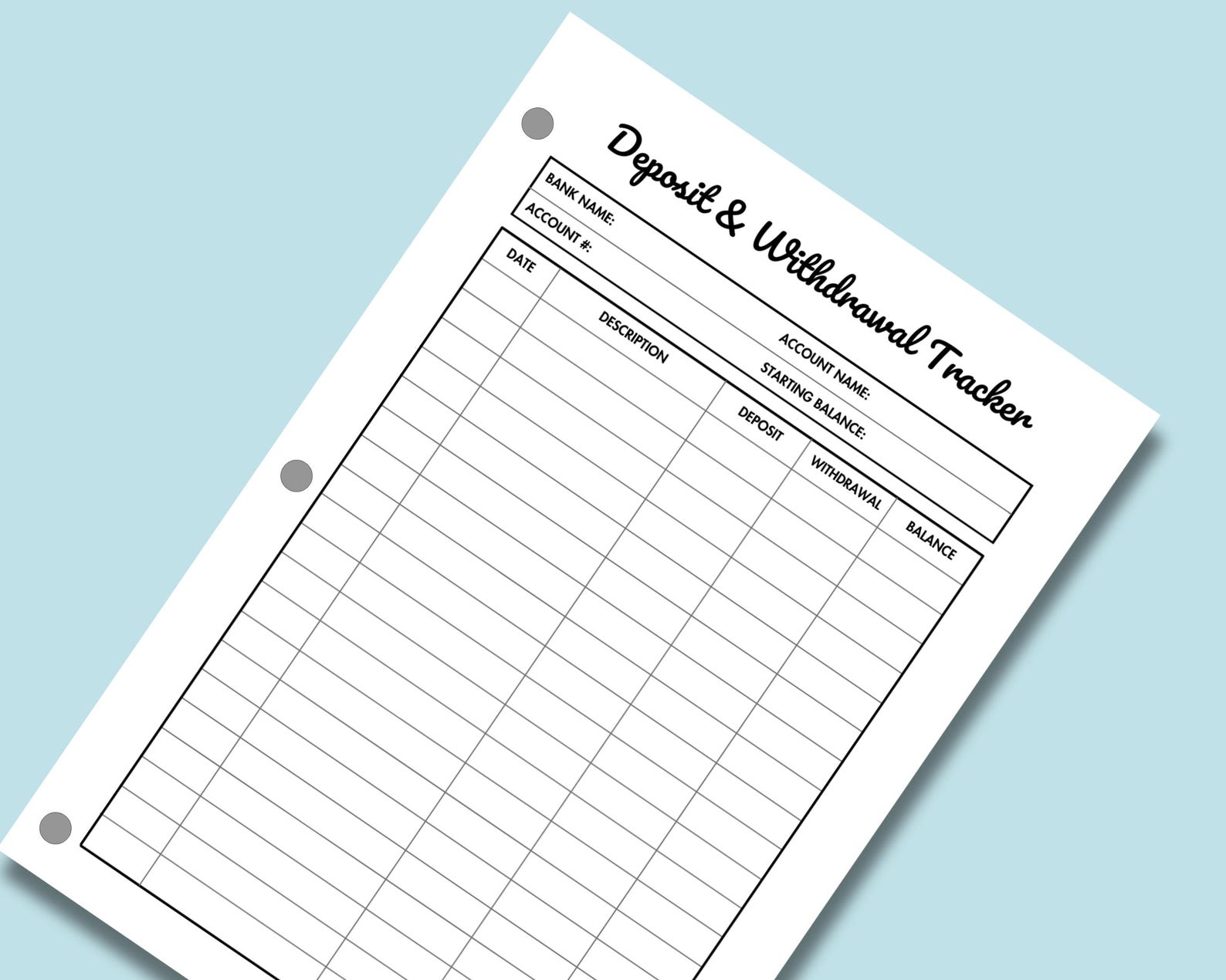 Deposit & Withdrawal Tracker Printable Bank Account Ledger PDF ...