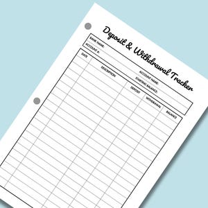 Deposit & Withdrawal Tracker Printable Bank Account Ledger PDF ...
