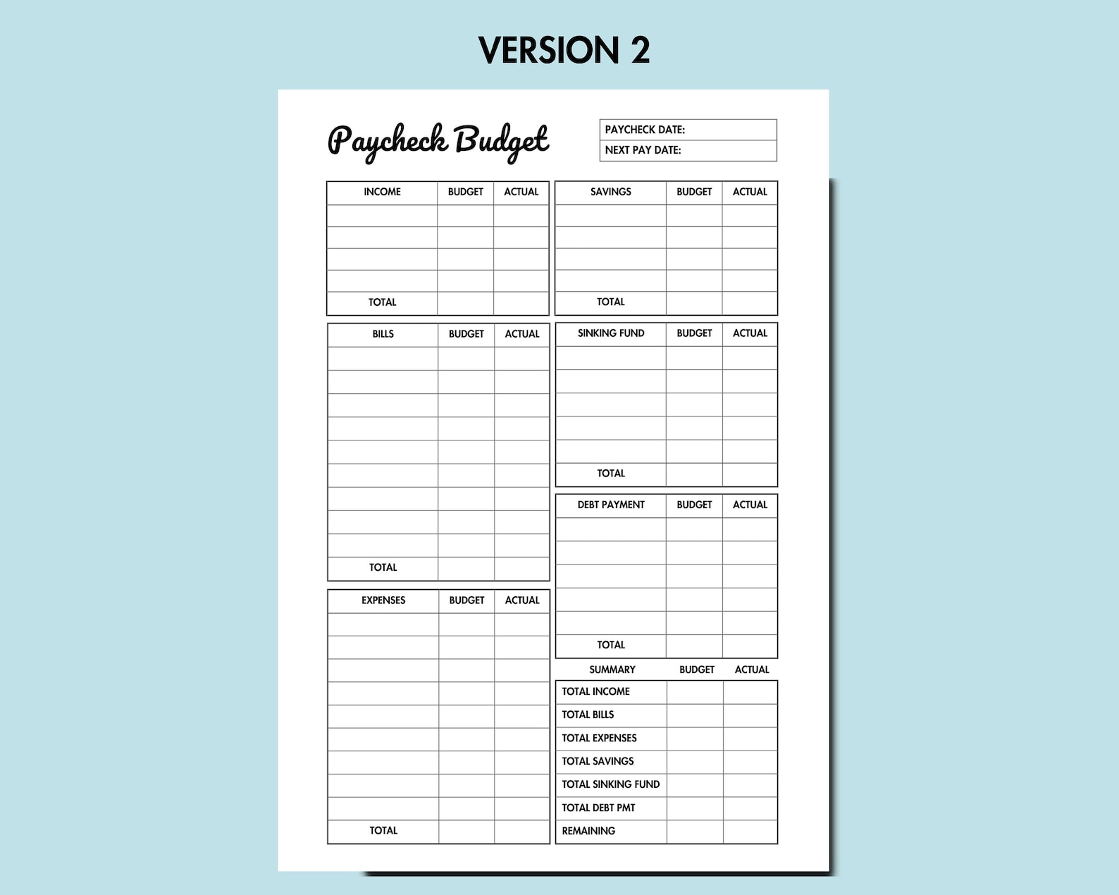 Paycheck Budget Planner Printable Budget by Paycheck PDF, Paycheck ...