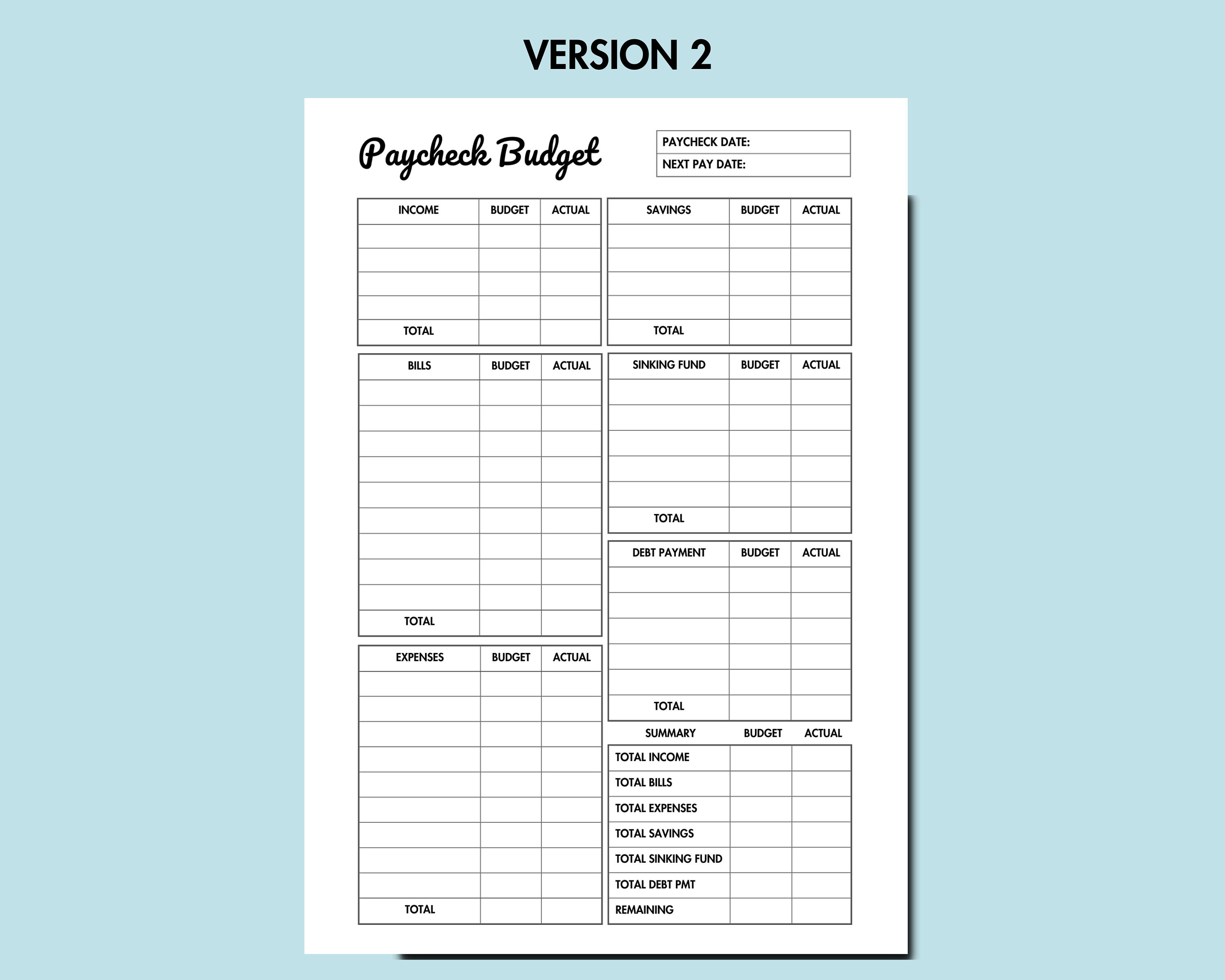 Paycheck Budget Planner Printable Budget by Paycheck PDF, Paycheck ...