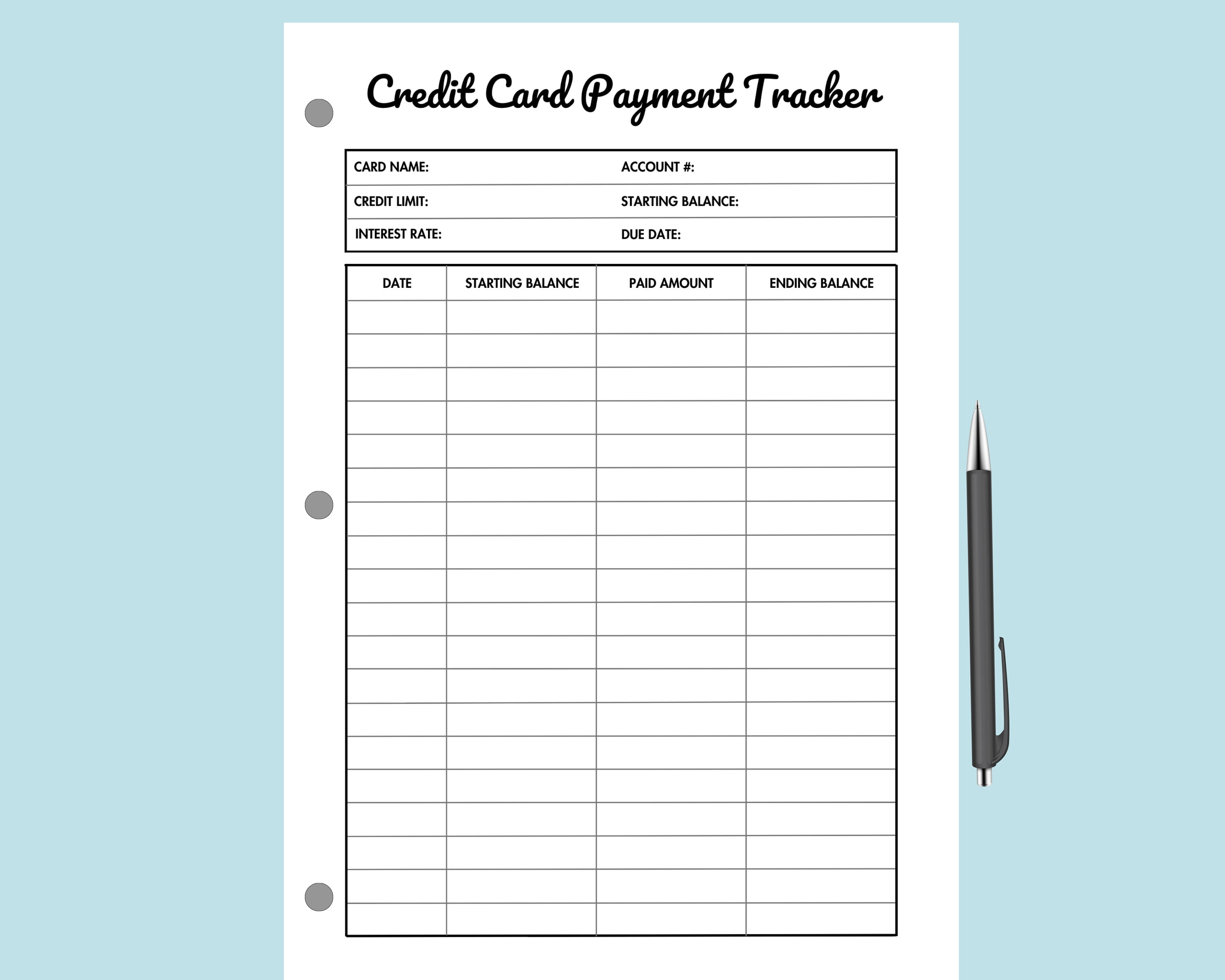 Credit Card Payment Tracker for Personal Finance Downloadable Credit ...