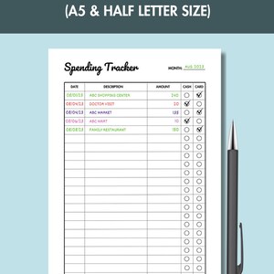 Spending Tracker Printable Minimalist Spending Log for Budgeting ...