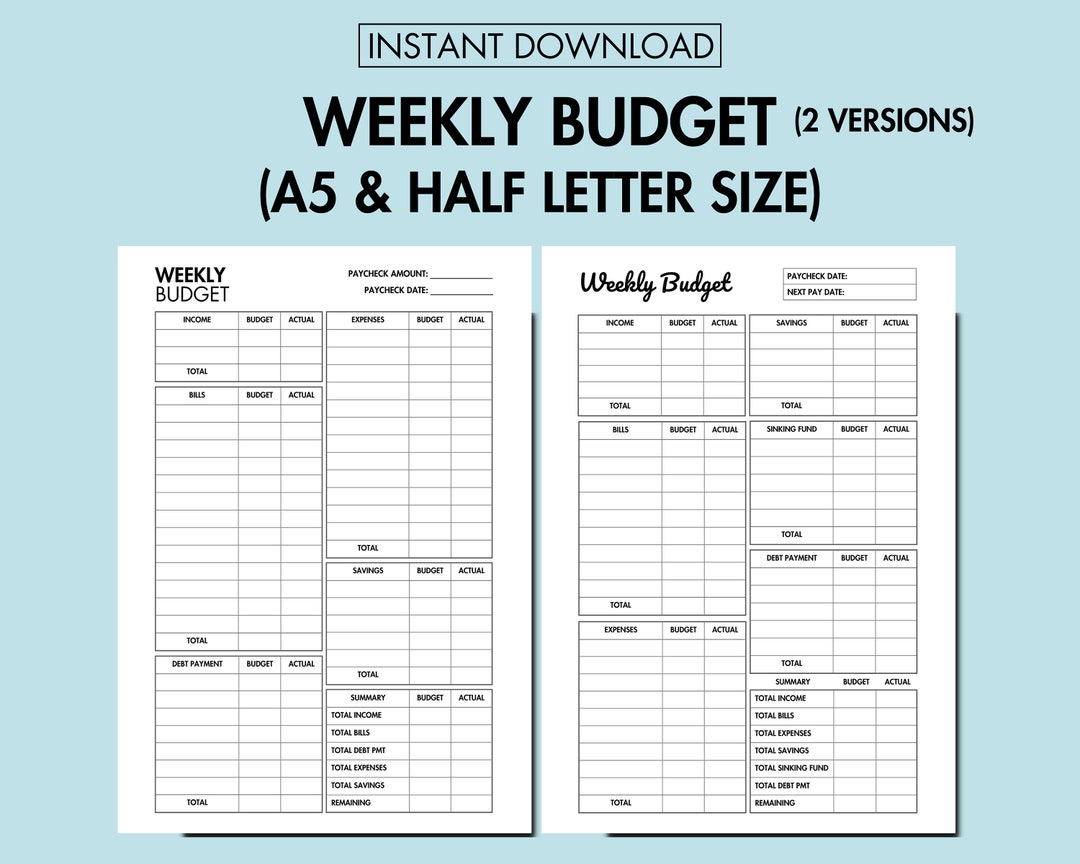 Weekly Budget Planner Printable Budget by Paycheck Weekly Budget ...