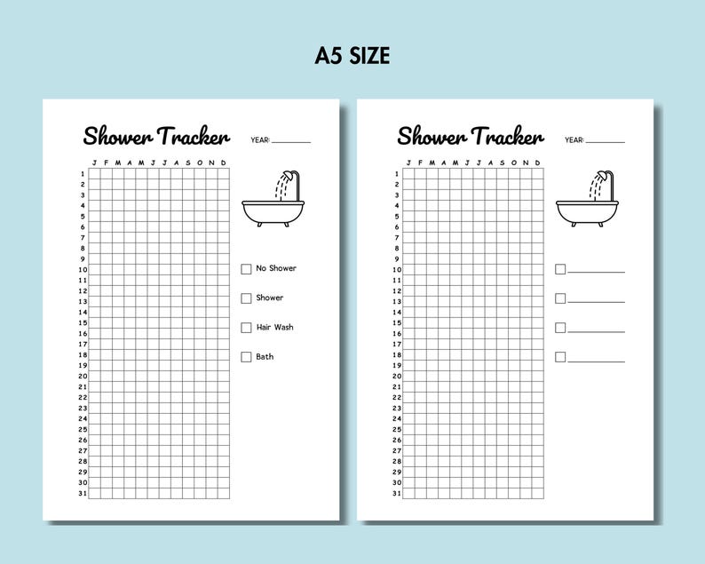 Shower Tracker Printable Hygiene Tracker PDF Hair Wash Tracker Year in ...