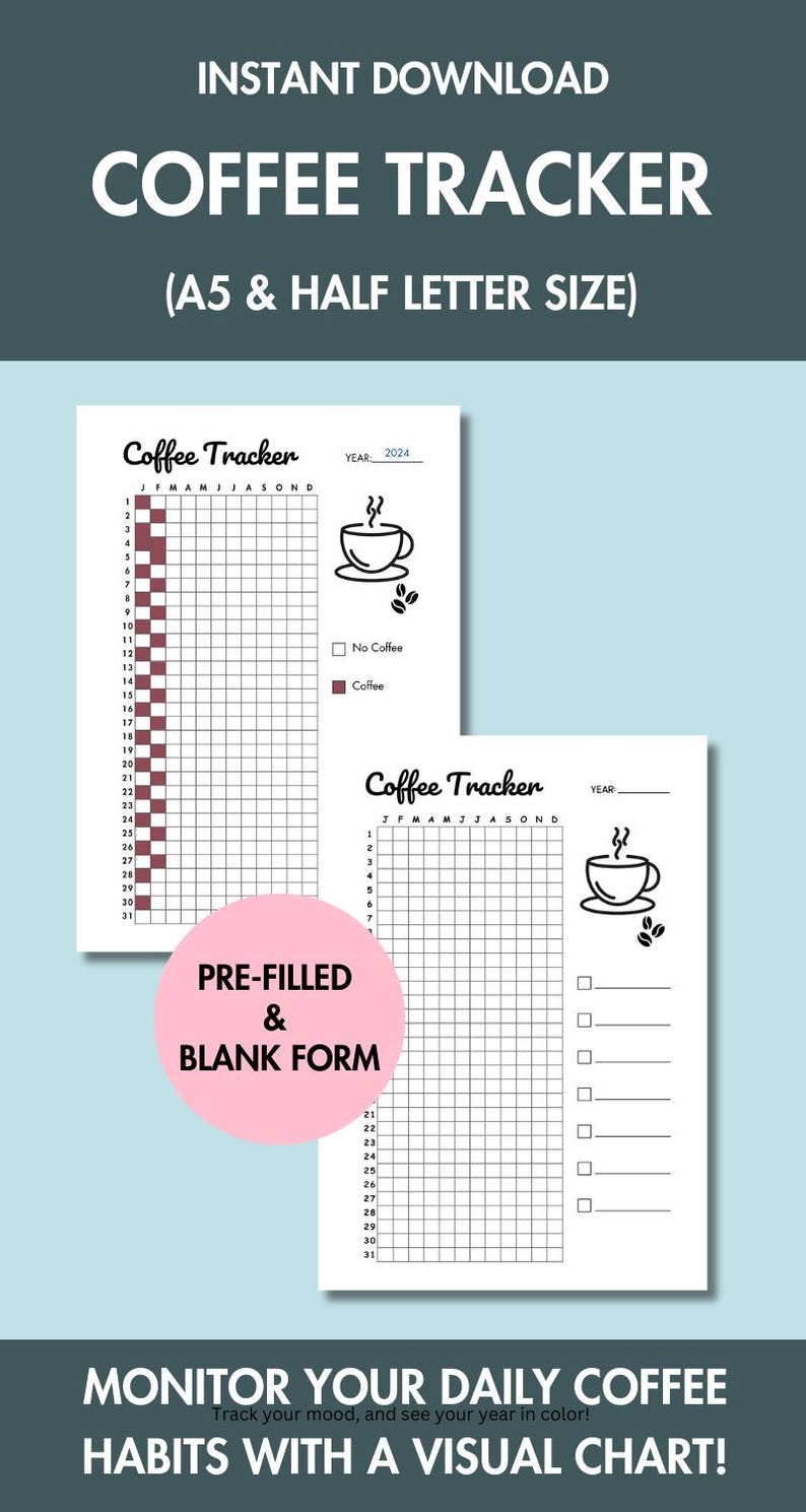 Coffee Tracker Printable Caffeine Tracker No Coffee Challenge Year in ...
