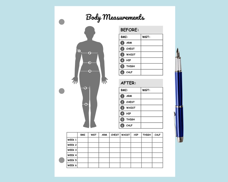 Body Measurement Tracker Printable Body Measure Log, Body Goals Tracker ...