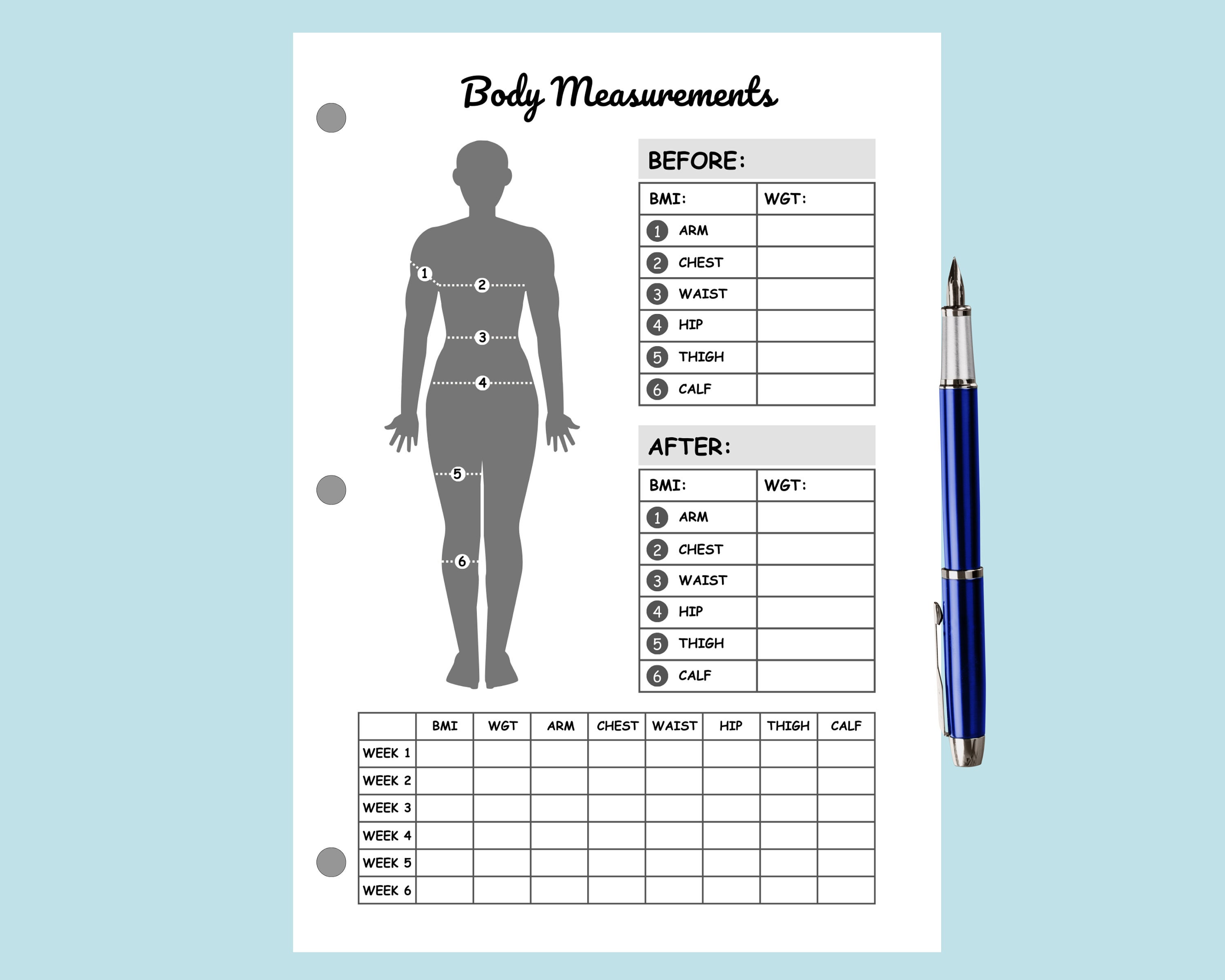Body Measurement Tracker Printable Body Measure Log, Body Goals Tracker ...