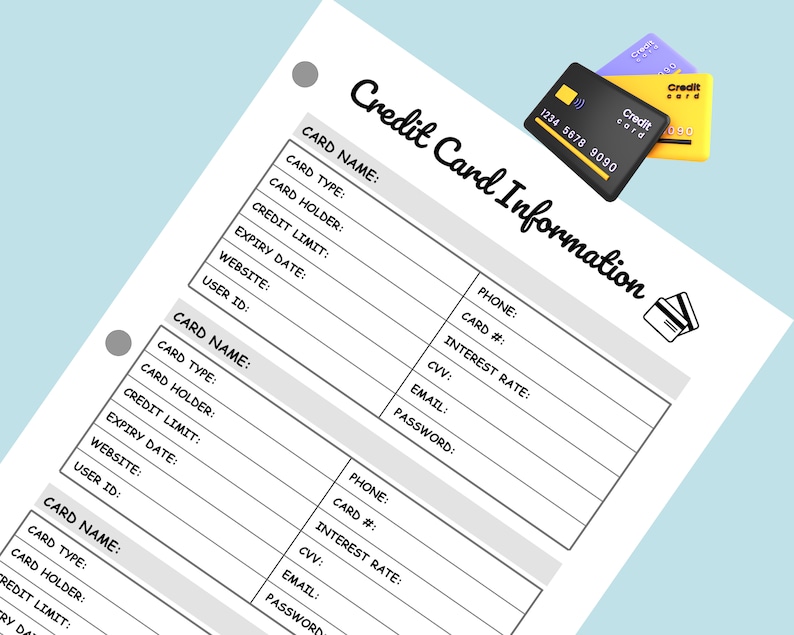 Credit Card Information Log Printable Credit Card Account Login Info ...