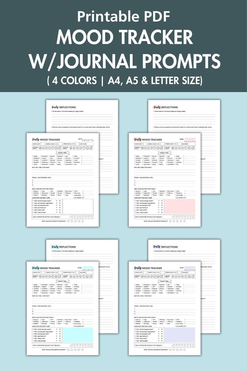 Daily Mood Tracker Printable Mood Journal With Journal Prompts PDF ...