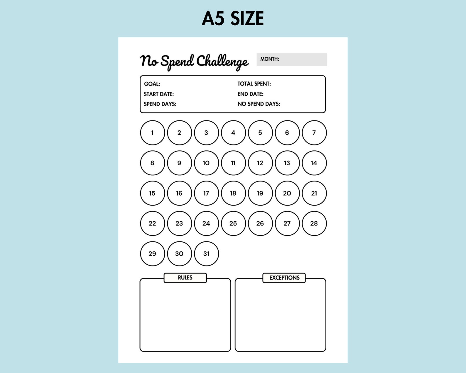 Monthly No Spend Challenge Planner Printable Money Saving Tracker PDF ...