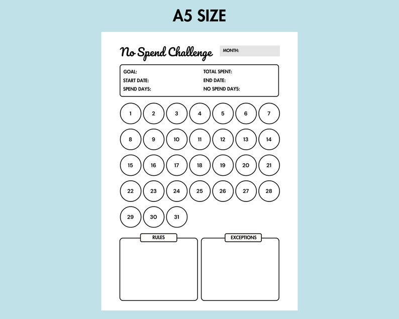 Monthly No Spend Challenge Planner Printable Money Saving Tracker PDF ...