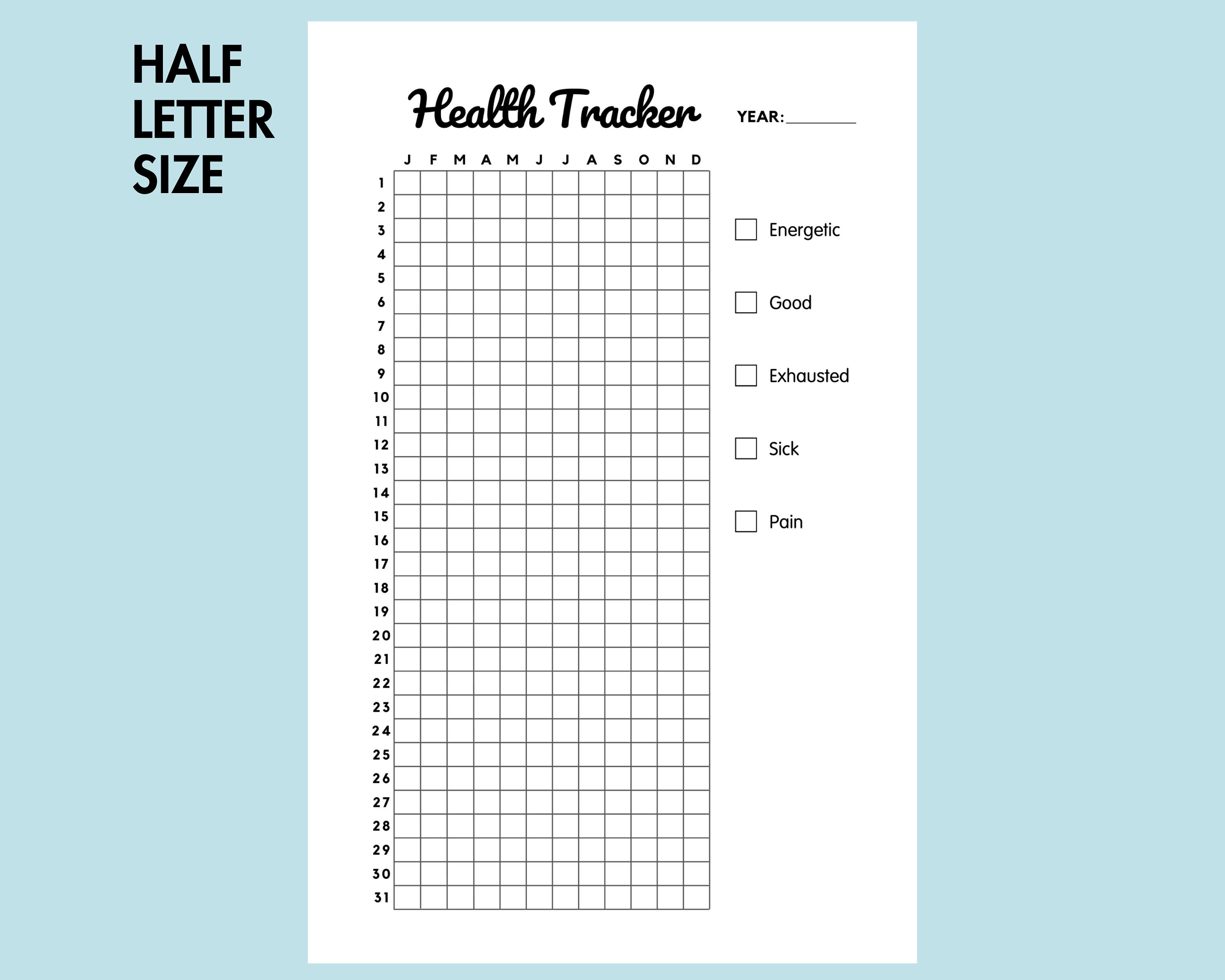 Health Tracker Printable Daily Health Log Pain Tracker Printable ...
