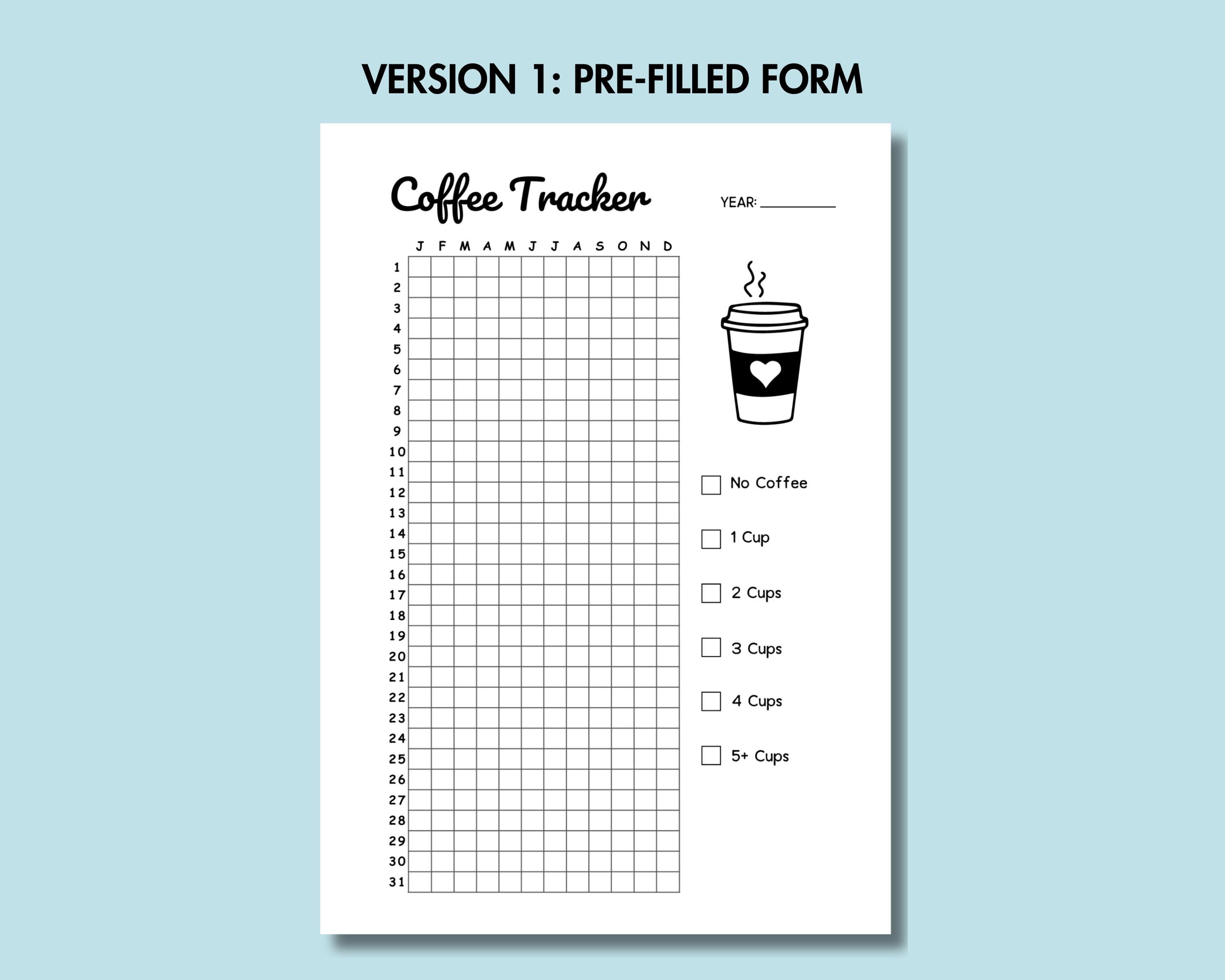 Coffee Tracker Printable Caffeine Log Year in Pixel Daily Yearly Health ...