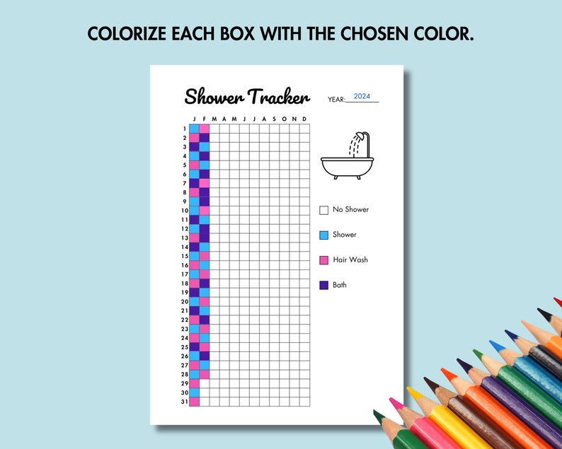 Shower Tracker Printable Hygiene Tracker PDF Hair Wash Tracker Year in ...