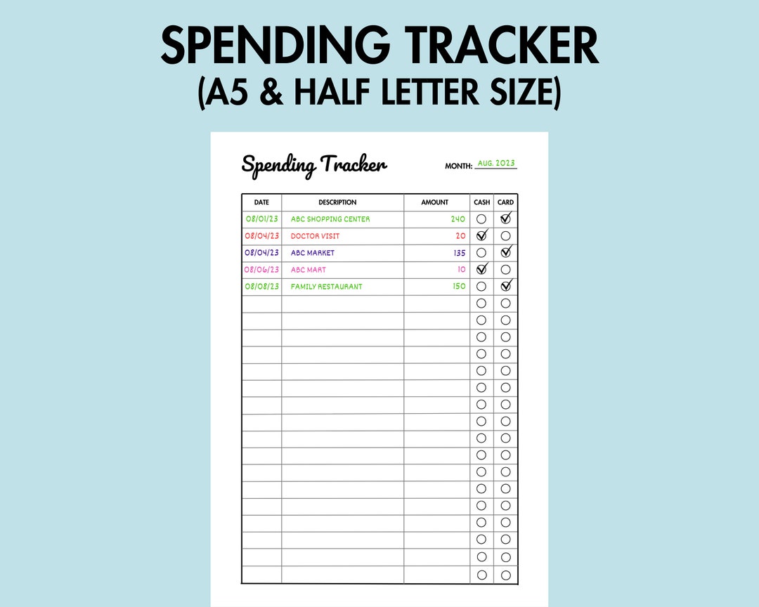 Spending Tracker Printable, Spending Log, Monthly Expense Tracker ...