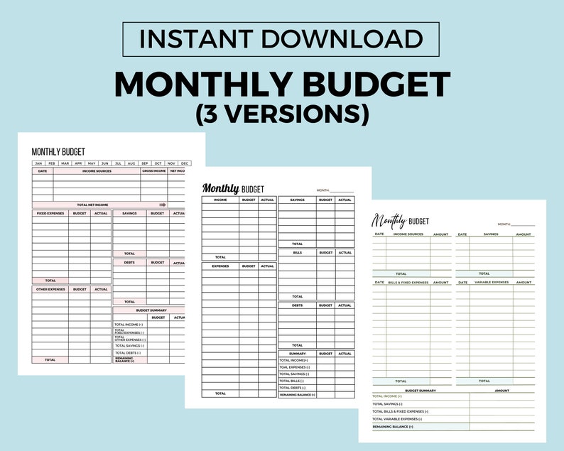 Monthly Budget Planner Printable Finance Planner Digital Download ...